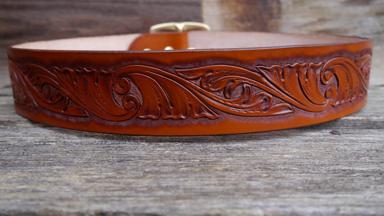 Men’s 2 inch Wide Hand Carved & Tooled Wave Pattern Leather Belt