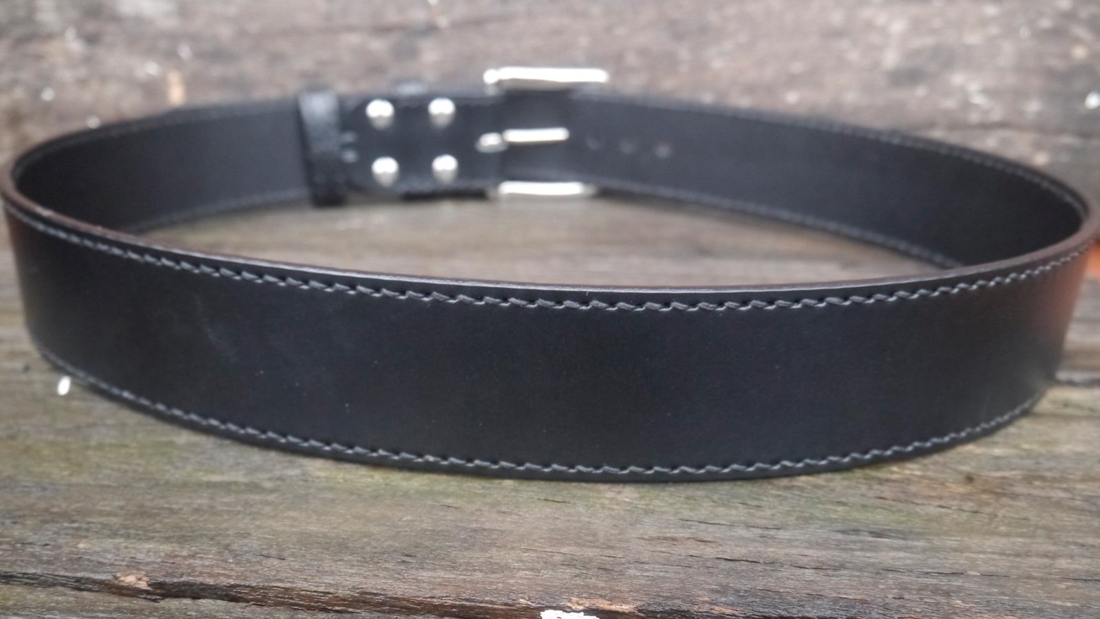 Men’s 2 Inch Wide Leather Belt in Black Hand Saddle Stitched