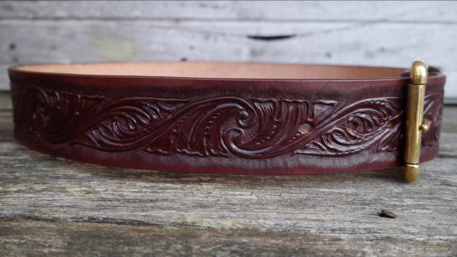 Men’s 2 inch Wide Leather Belt Hand Carved & Tooled Wave Pattern