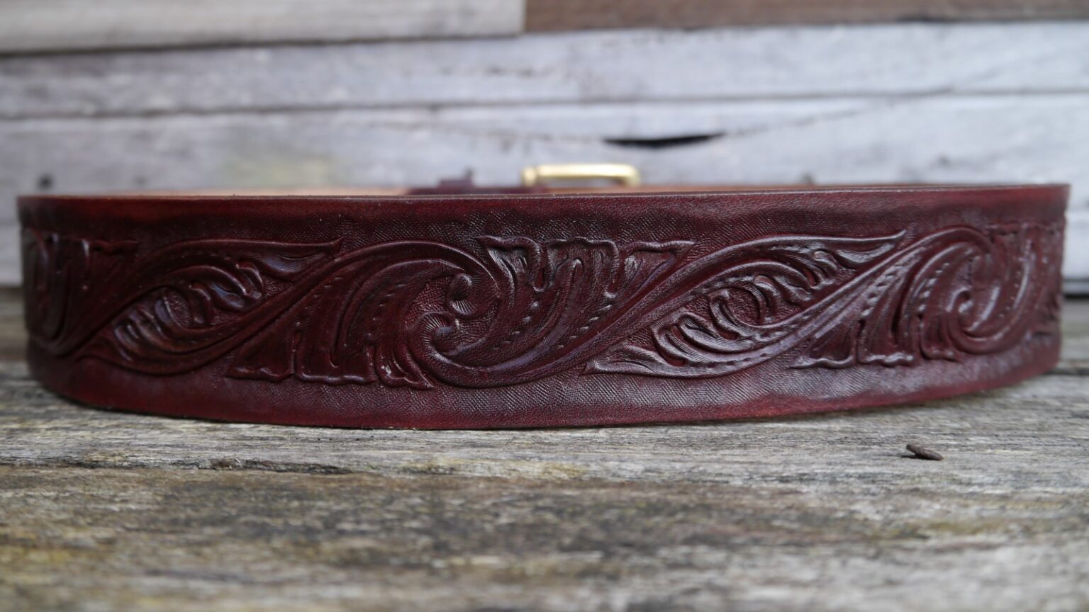 Men’s 2 inch Wide Leather Belt Hand Carved & Tooled Wave Pattern